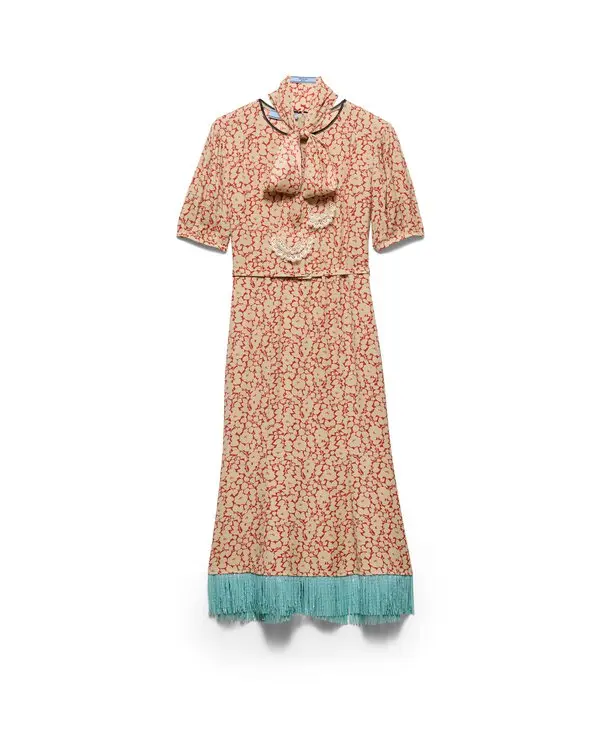 Prada Embroide Floral Print Sablé Dress