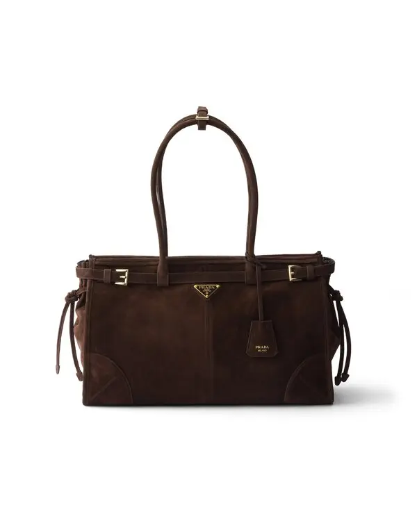 Prada Bonnie Large Suede Handbag - Brown