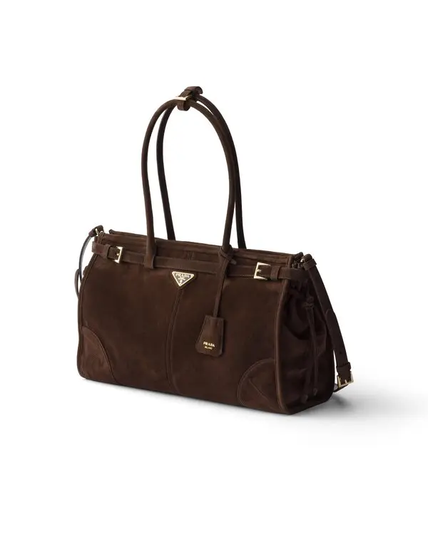 Prada Bonnie Large Suede Handbag - Brown