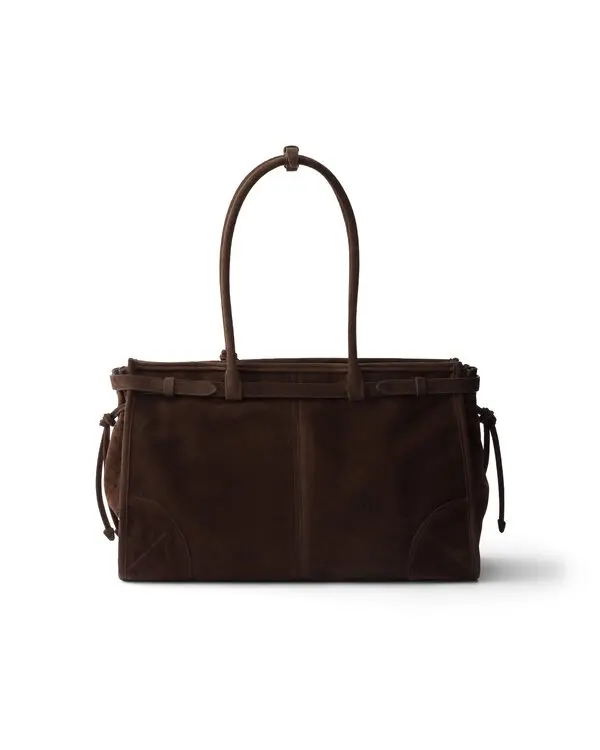 Prada Bonnie Large Suede Handbag - Brown