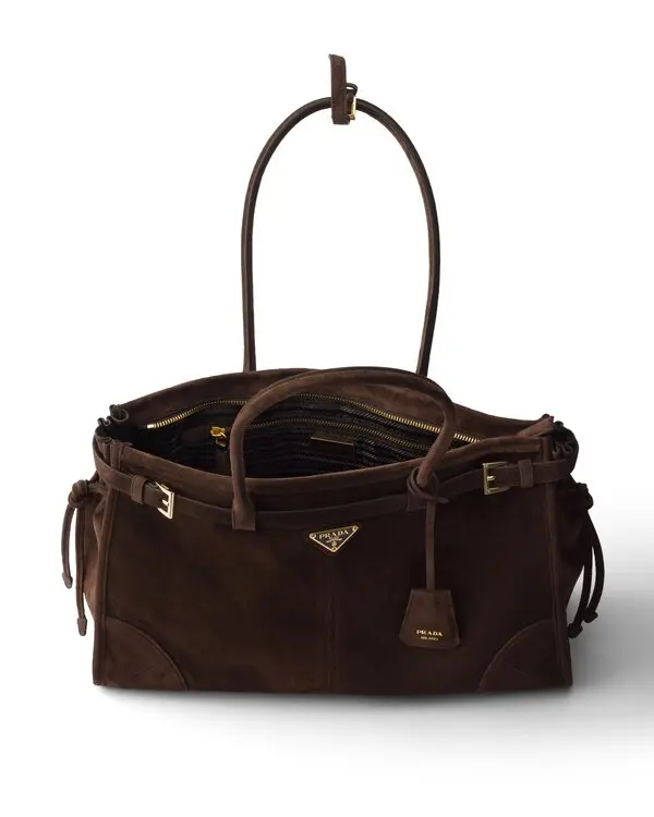 Prada Bonnie Large Suede Handbag - Brown