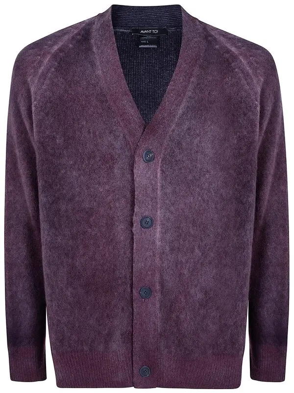 Avant Toi Hand-painted Brushed Cashmere V-neck Cardigan - Red
