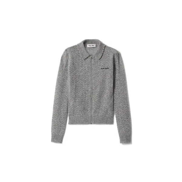 Miu Miu Cashmere And Silk Pointelle Cardigan - Grey