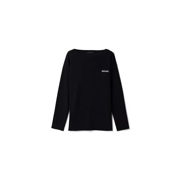 Miu Miu Oversized Wool Sweater With Boat Neck And Logo Patch