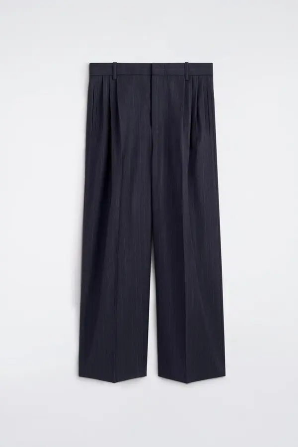 Cos Twill Relaxed-fit Wide-leg Pants - Navy