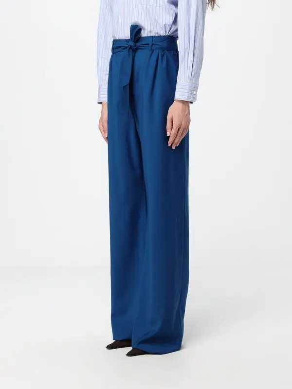 Max Mara Virgin Wool Wide Leg Trousers With Tie Belt - Navy