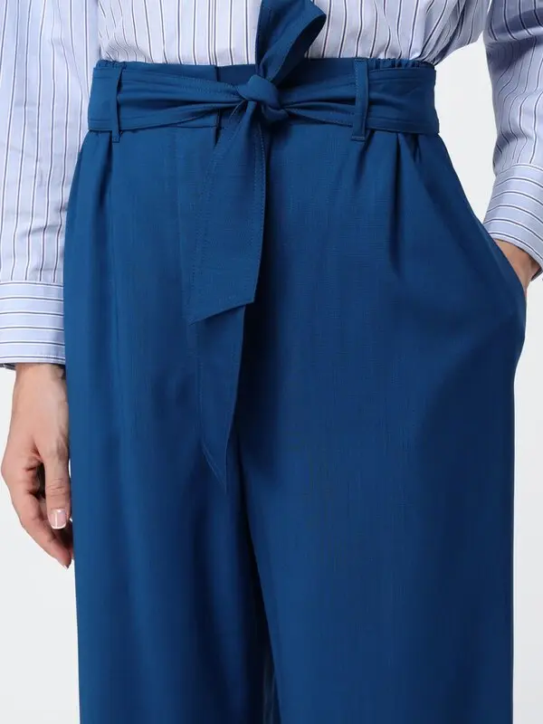 Max Mara Virgin Wool Wide Leg Trousers With Tie Belt - Navy