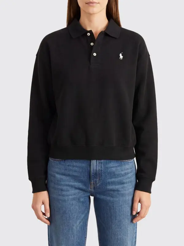 Polo Ralph Lauren Long-sleeved Cotton Polo With Pony Logo - Black