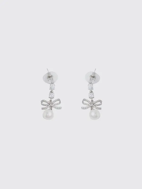 SELF-PORTRAIT Bow Pendant Earrings With Crystals And Pearls - Silver