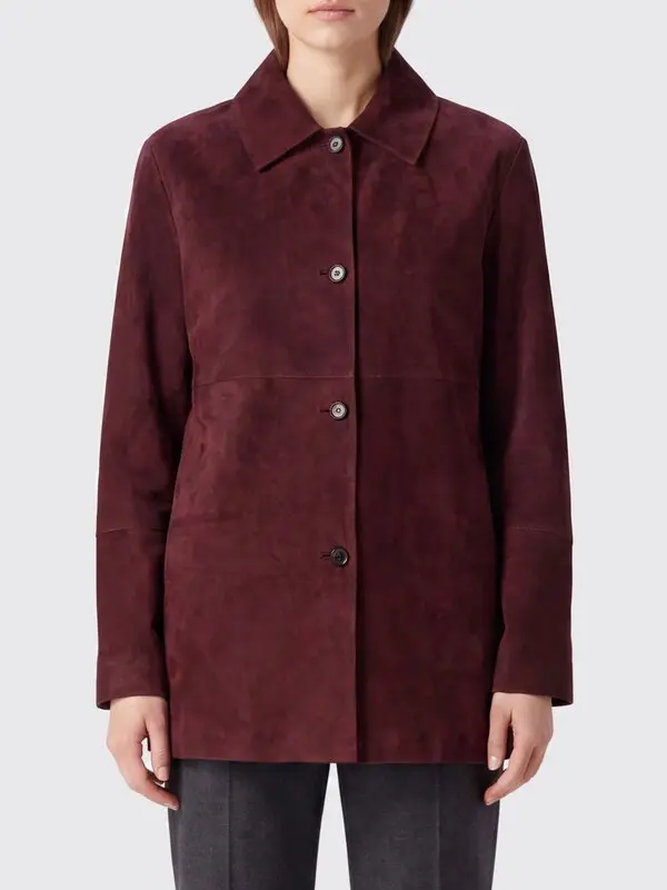 Max Mara Suede Leather Shirt Jacket With Classic Collar - Red