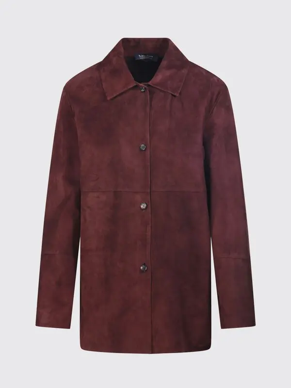 Max Mara Suede Leather Shirt Jacket With Classic Collar - Red