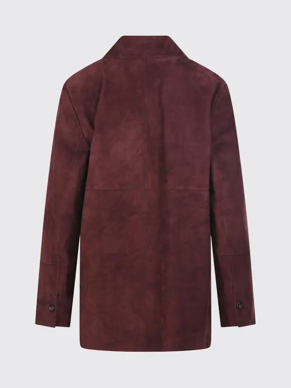 Max Mara Suede Leather Shirt Jacket With Classic Collar - Red