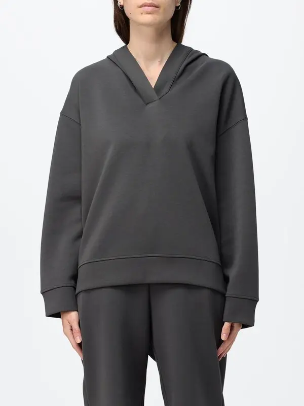 Max Mara Cotton Jersey Hoodie With V-neck - Grey
