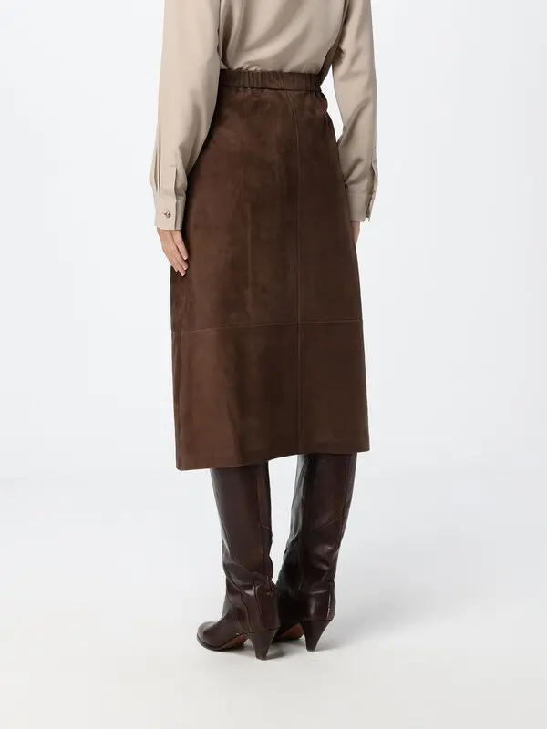 Max Mara Suede Leather A-line Midi Skirt - Brown