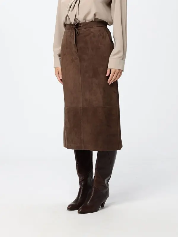 Max Mara Suede Leather A-line Midi Skirt - Brown