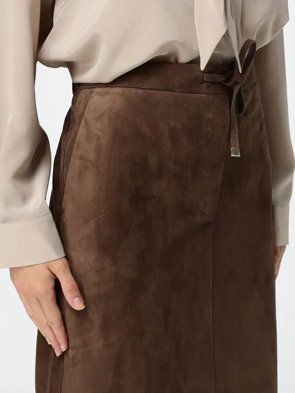 Max Mara Suede Leather A-line Midi Skirt - Brown