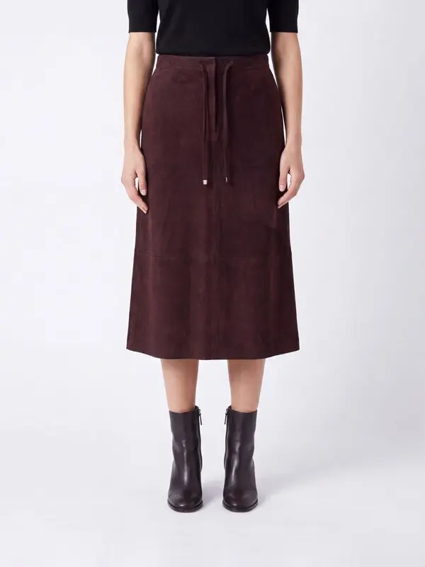 Max Mara Suede Leather A-line Midi Skirt - Ruby