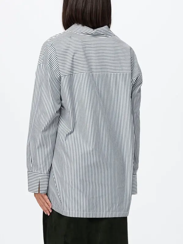 Max Mara Striped Cotton V-neck Relaxed Fit Blouse - Green
