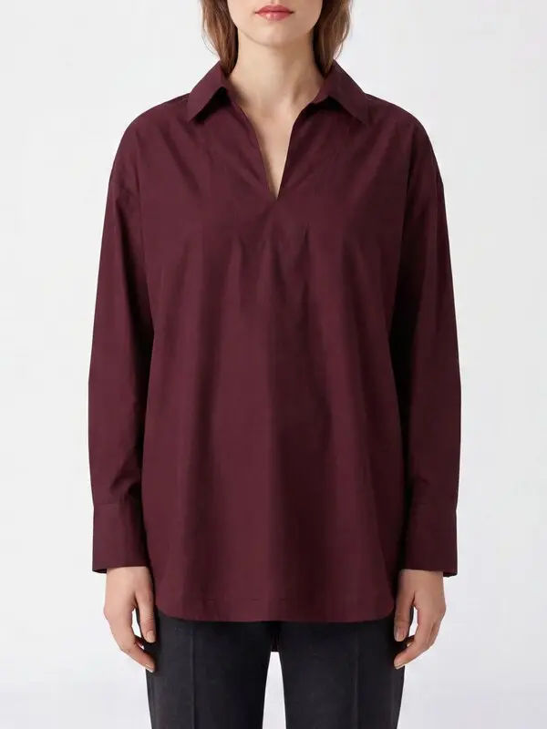 Max Mara Striped Cotton V-neck Relaxed Fit Blouse - Ruby