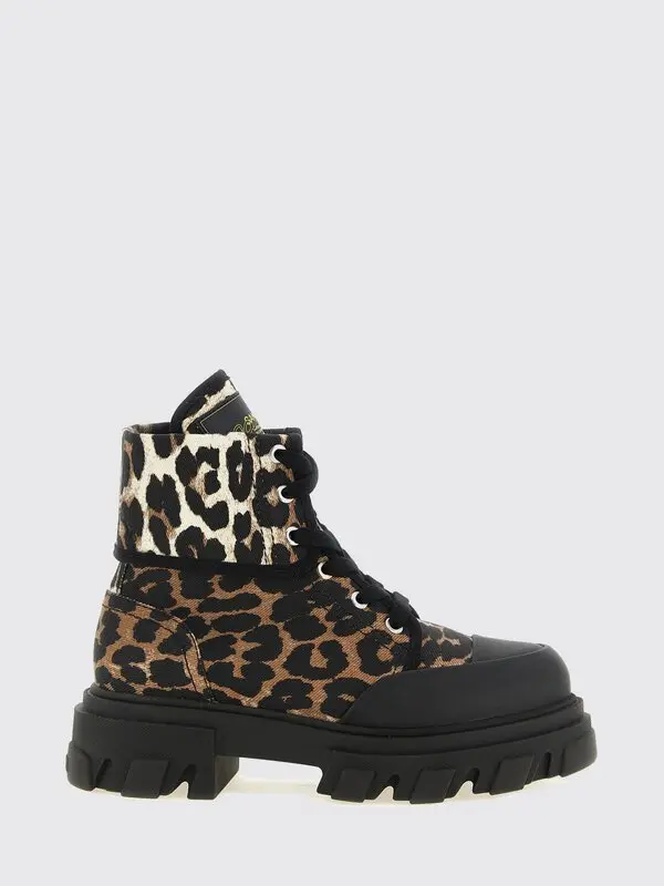 GANNI Leopard Print Combat Boots - Multicolor