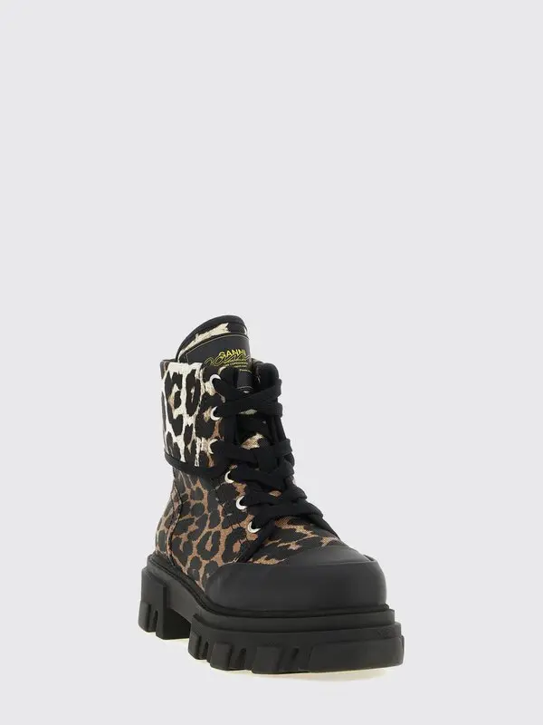 GANNI Animalier Print Organic Cotton Lace-up Combat Boots With Lug Sole - Multicolor