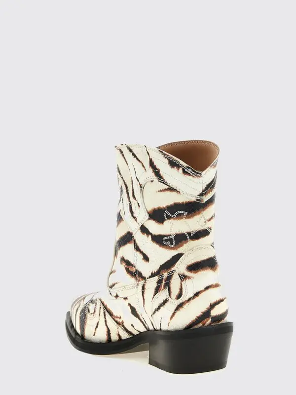 GANNI Zebra Print Ankle Boots - Beige