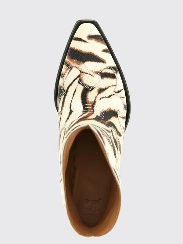 GANNI Zebra Print Ankle Boots - Beige