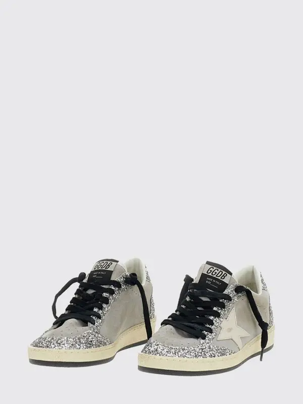 GOLDEN GOOSE Ball Star Leather And Glitter Fabric Sneakers With Distressed Effect
