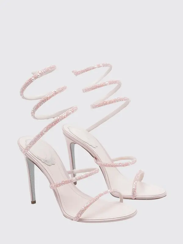 Rene Caovilla Rhinestone Embellished Satin Spiral Strap Stiletto Sandals