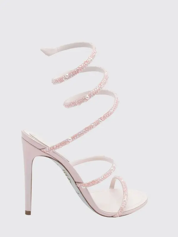 Rene Caovilla Rhinestone Embellished Satin Spiral Strap Stiletto Sandals