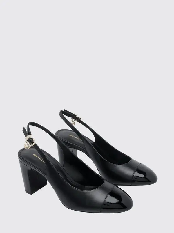 Michael Kors Piper Leather Slingback Pumps With Patent Cap Toe And Block Heel