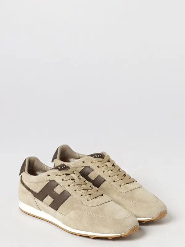 Hogan H699 Sneakers In Calfskin And Suede With Notched Sole - Beige