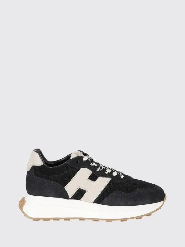 Hogan H641 Sneakers In Calfskin And Suede With Chunky Notched Sole - Navy