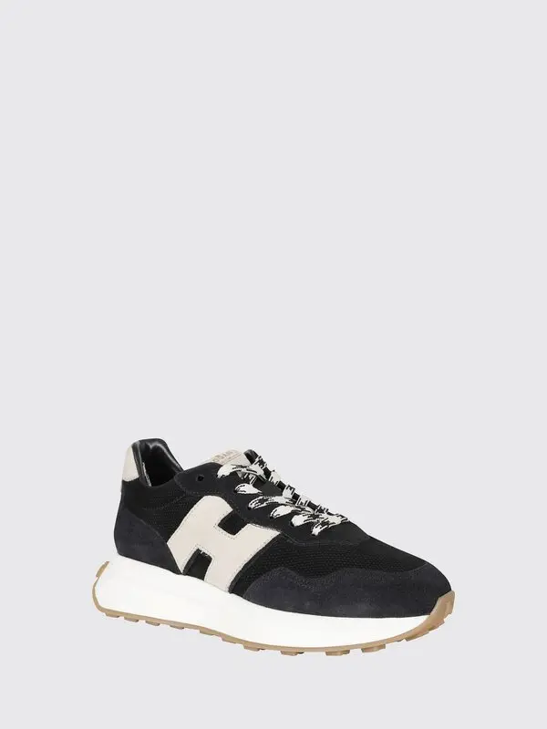 Hogan H641 Sneakers In Calfskin And Suede With Chunky Notched Sole - Navy