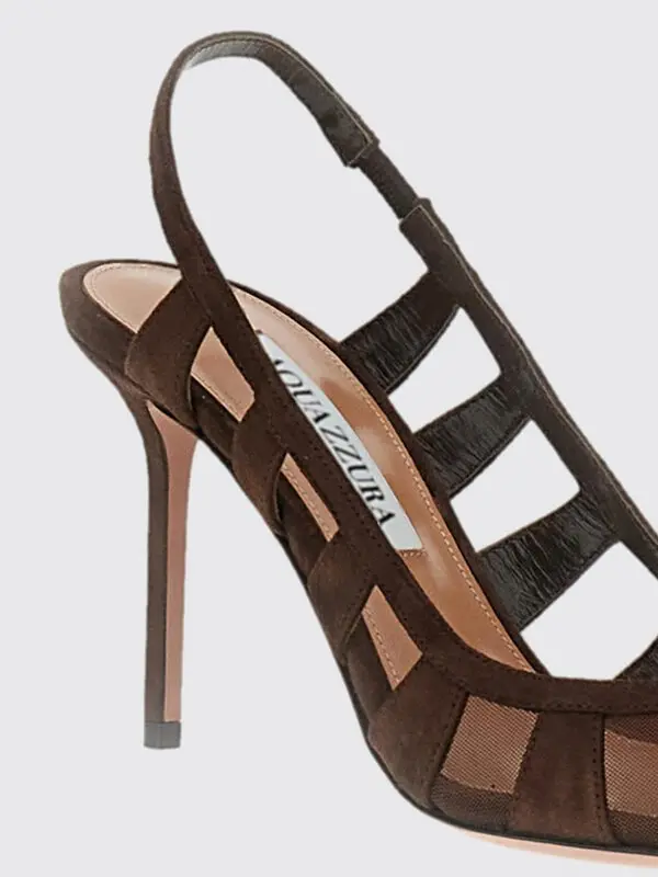 AQUAZZURA Screen Mesh And Suede High-heel Slingback Pumps