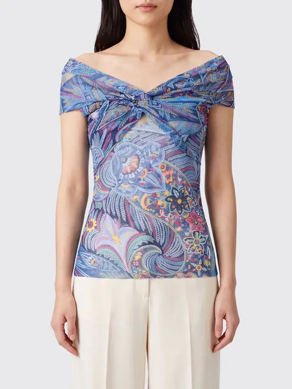 Etro Printed Off-the-shoulder Top - Blue