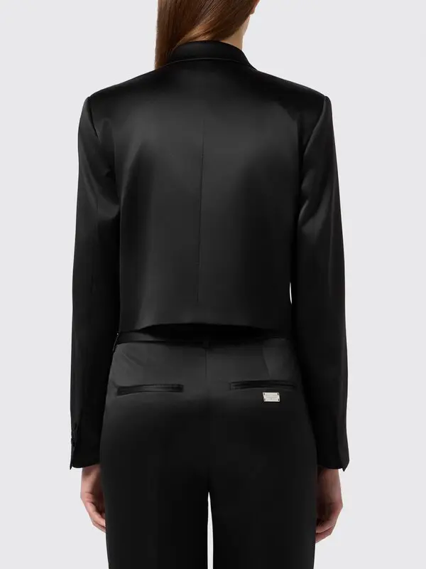 Philipp Plein Cropped Satin Blazer With Embellished Flower Detail