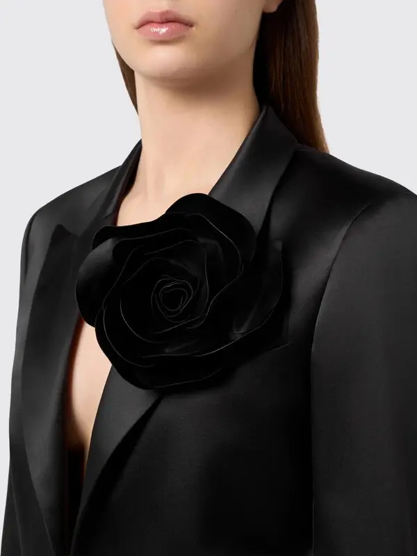 Philipp Plein Cropped Satin Blazer With Embellished Flower Detail