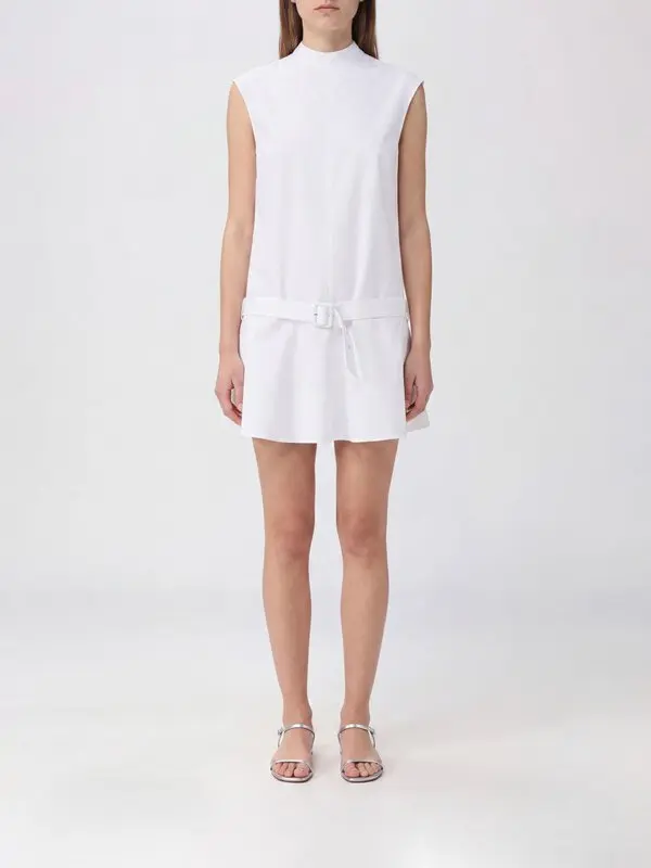 SEMICOUTURE Sleeveless High Neck Dress With Belt - White