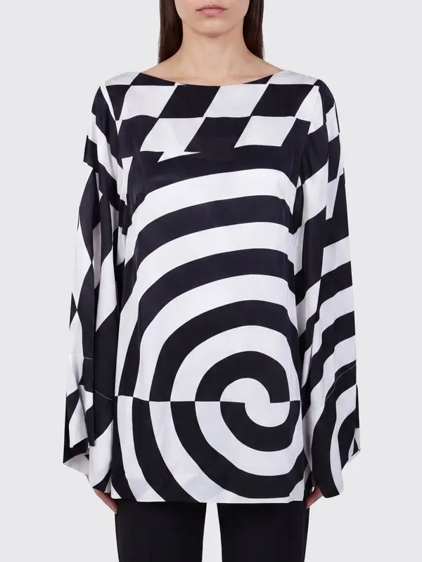 Dries Van Noten Long-sleeved Viscose Blouse With Optical Print - Black