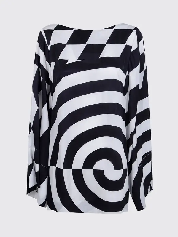 Dries Van Noten Long-sleeved Viscose Blouse With Optical Print - Black