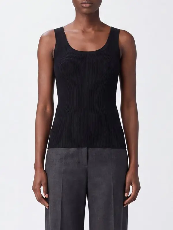 Max Mara Ribbed Cotton Knit U-neck Top - Camel