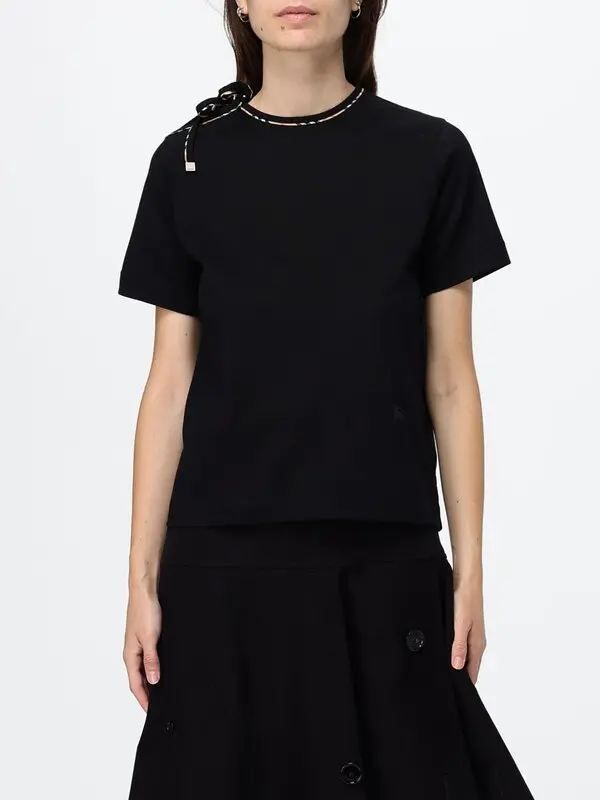 Burberry Cotton Crewneck T-shirt With Tone-on-tone Ekd Logo - Black