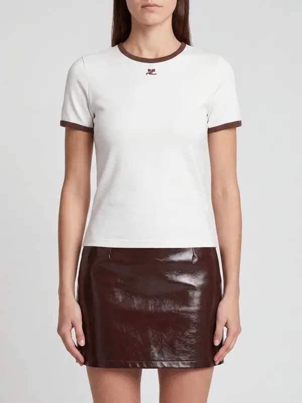 COURREGES Slim Fit Cotton T-shirt With Tone-on-tone Logo - Brown