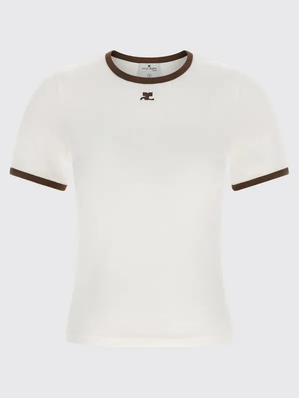 COURREGES Slim Fit Cotton T-shirt With Tone-on-tone Logo - Brown
