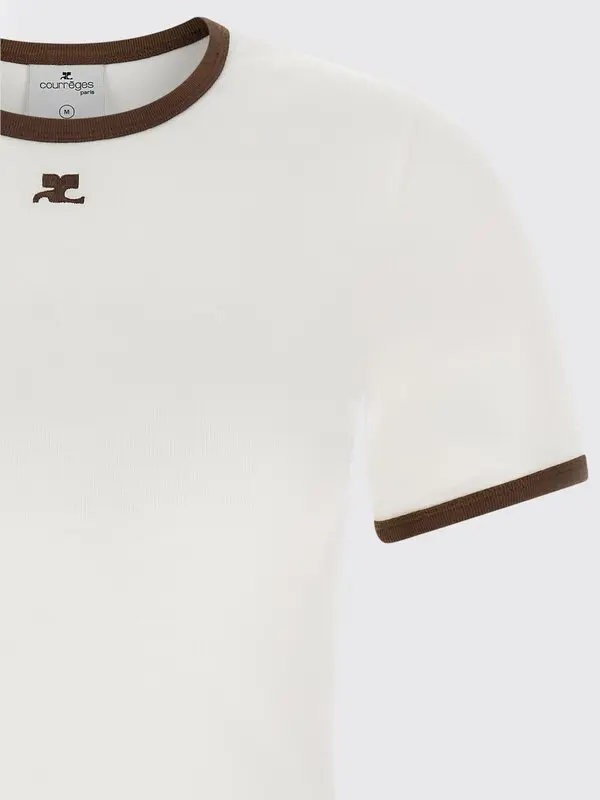 COURREGES Slim Fit Cotton T-shirt With Tone-on-tone Logo - Brown