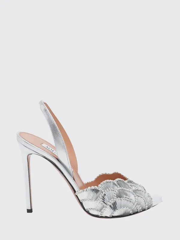 AQUAZZURA Slingback Sandals With Crystal Embellishments - Silver
