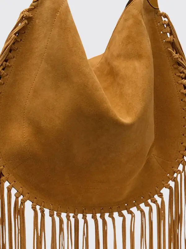 Isabel Marant Étoile Oskan Moon Hobo Bag In Suede With Fringes And Pouch