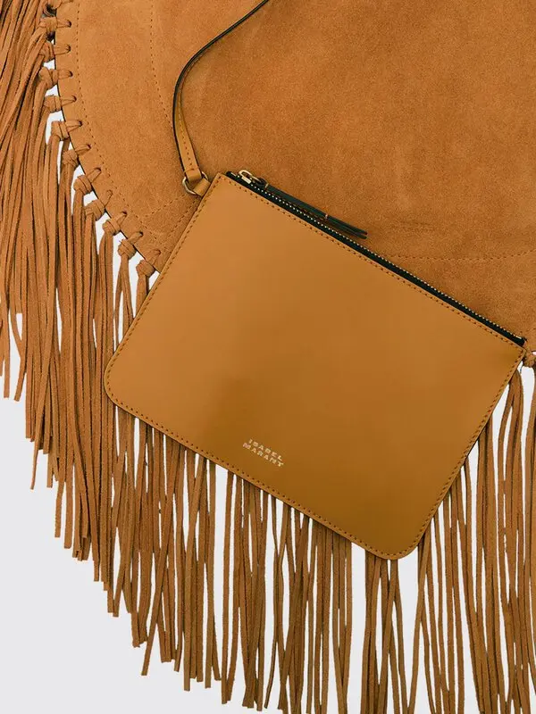 Isabel Marant Étoile Oskan Moon Hobo Bag In Suede With Fringes And Pouch