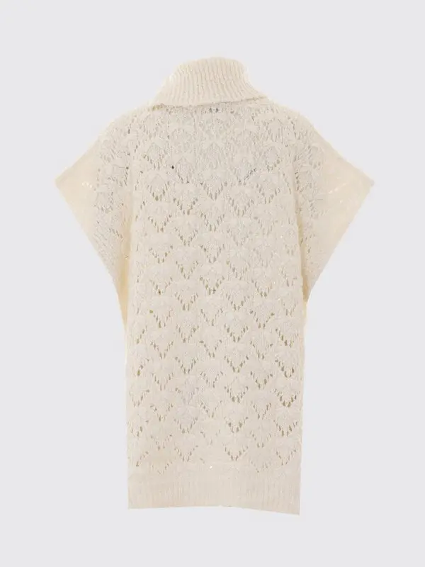 Fabiana Filippi Openwork Wool Turtleneck Cape With Side Buttons - Butter